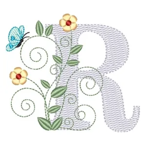 Matriz de Bordado Monograma com Floral Letra R (Pontos Leves) para ...