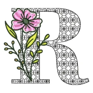 Matriz de Bordado Monograma com Floral Letra R para download imediato ...