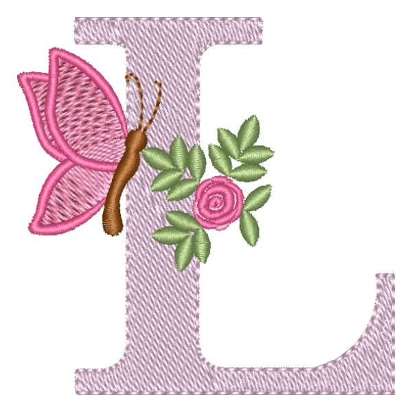 Matriz de Bordado Alfabeto Floral Letra L em Vários Tamanhos | E-Bordados