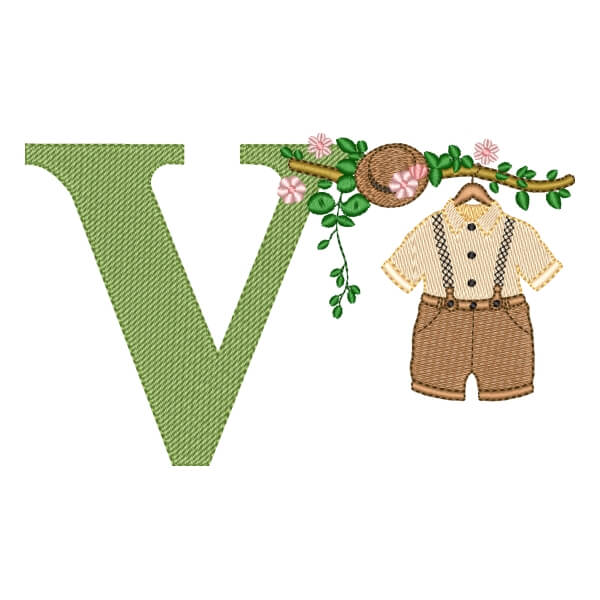 Matriz de Bordado Monograma Letra V com Roupinha (Pontos Leves) para ...