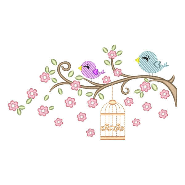 Matriz de Bordado Pássaro com Floral para download imediato na E-Bordados