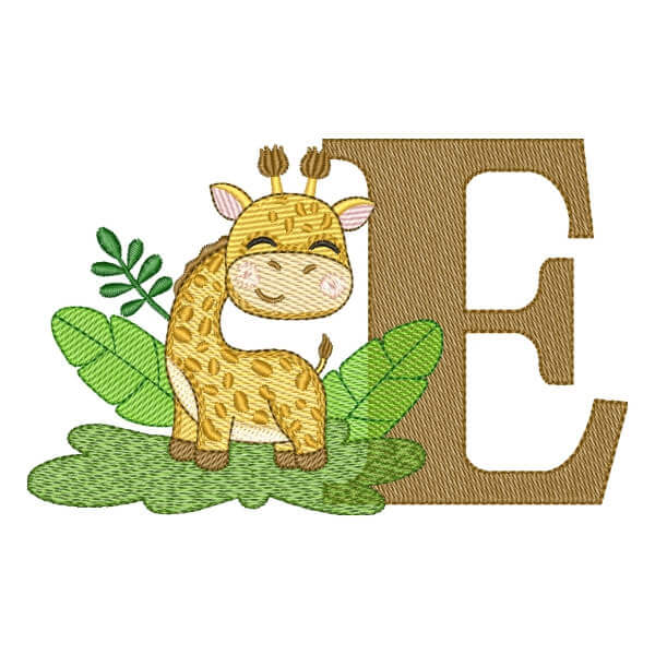 Matriz de Bordado Alfabeto Girafa Safari Letra E para download imediato ...
