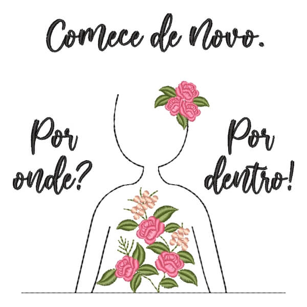 Matriz de Bordado Frase Motivacional Comece de Novo em Vários Tamanhos ...