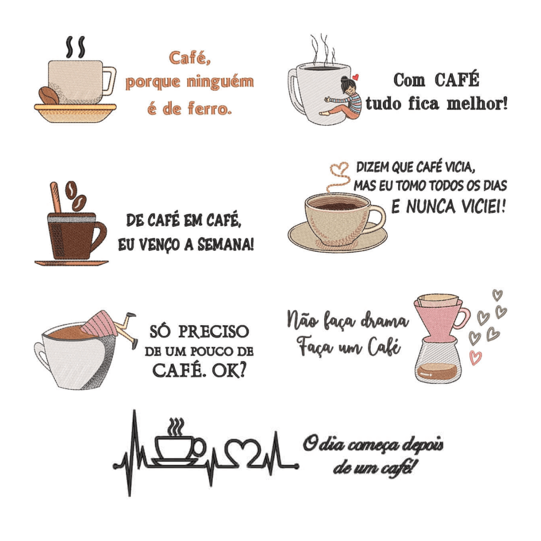 Pacote de Matrizes de Bordado Mensagens com Café com Download Imediato ...