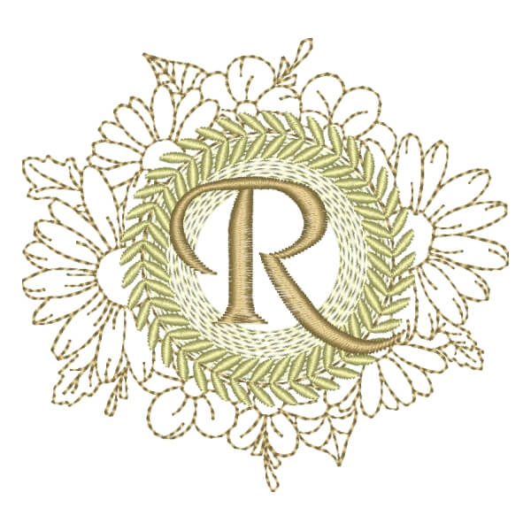 Matriz de Bordado Monograma Floral Letra R para download imediato na E ...