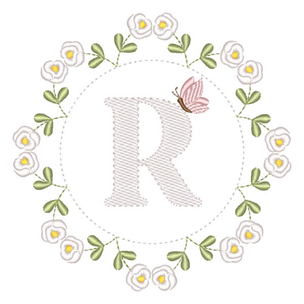 Matriz de Bordado Monograma Floral Letra R em Vários Tamanhos | E-Bordados