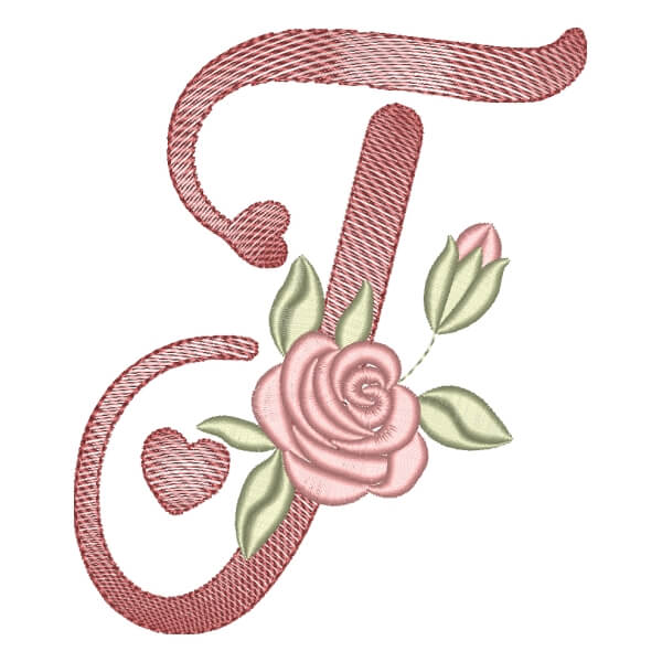Matriz de Bordado Monograma com Rosa Letra T em Vários Tamanhos | E ...