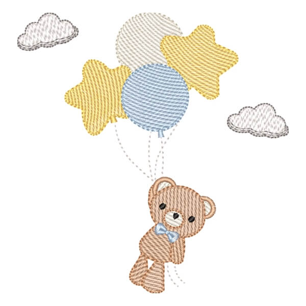 Matriz de Bordado Ursinho com Balões no Céu (Pontos Leves) em Vários ...