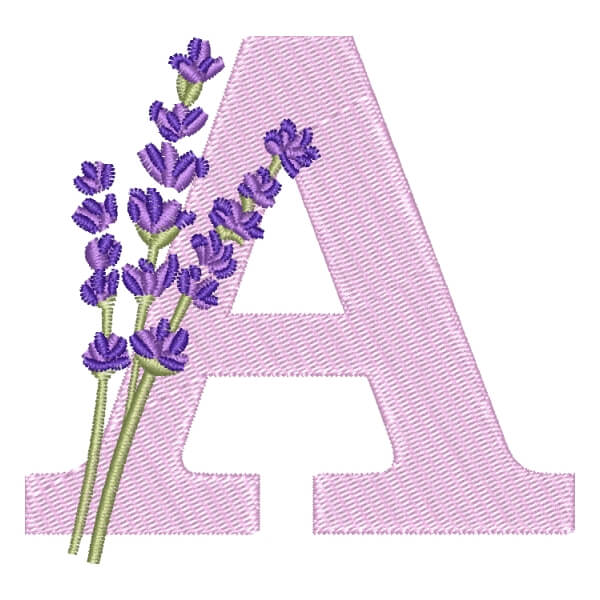 Matriz de Bordado Letra A com Lavanda em Vários Tamanhos | E-Bordados