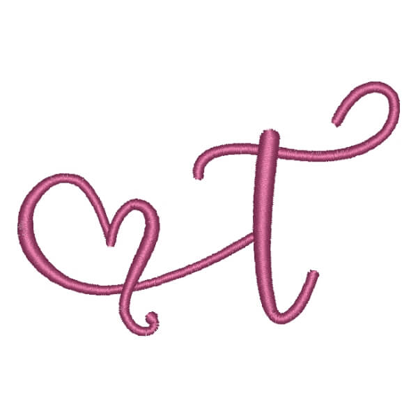 Matriz de Bordado Alfabeto Cursiva Glifo Letra T em Vários Tamanhos | E-Bordados