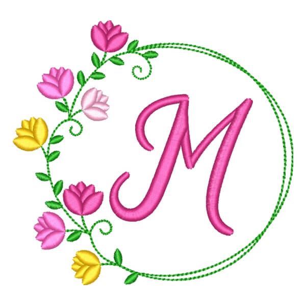 Alphabet Embroidery Design with Floral Frame Letter M Embroidery Design ...