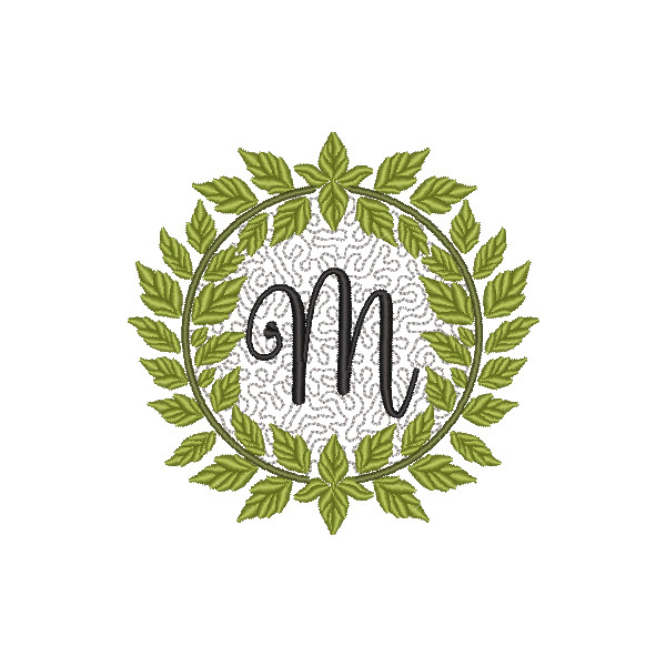 Matriz de Bordado Letra M Moldura de Folhas em Vários Tamanhos | E-Bordados