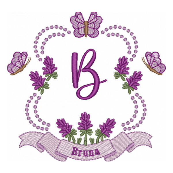 Matriz de Bordado Moldura Lavanda Letra B em Vários Tamanhos | E-Bordados