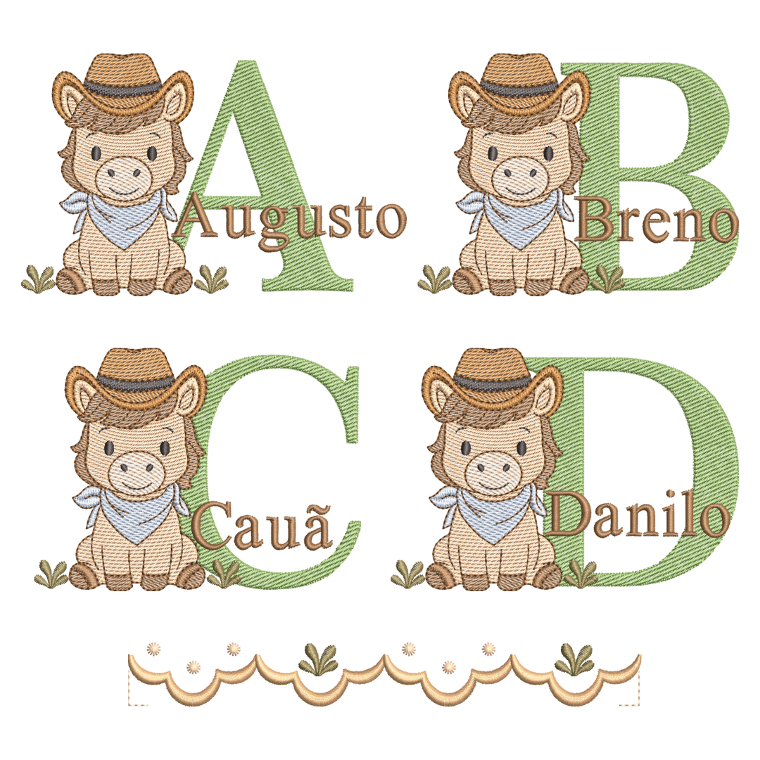 Pacote de Matrizes de Bordado Alfabeto Cavalinho Country (Pontos Leves ...